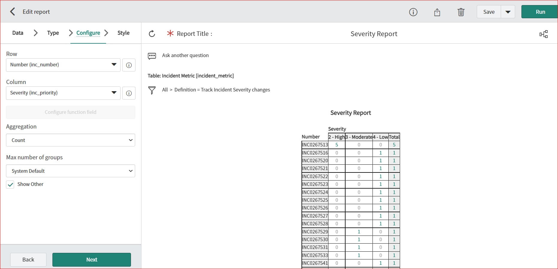 Metric report to track the severity changes to any... - ServiceNow ...