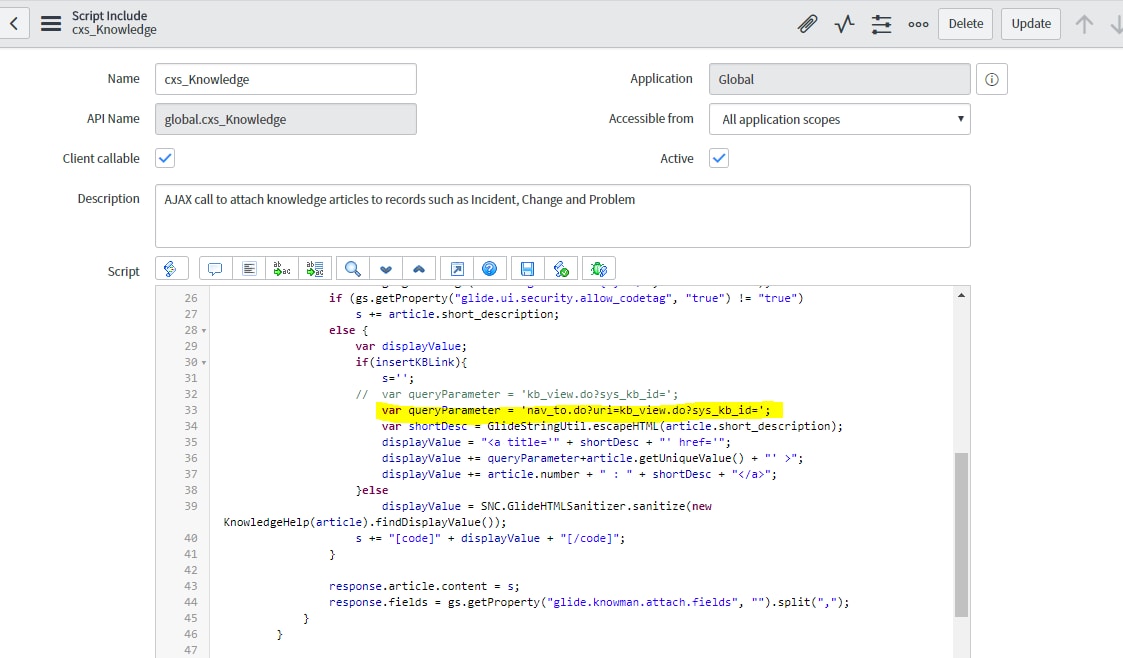 Solved: Change KB article link generated by attach button - ServiceNow ...