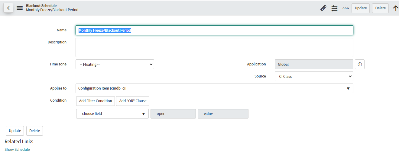 Configure Maintenance and Black out Schedule - ServiceNow Community