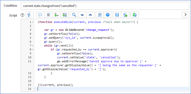 Solved: Change - Prevent Requester from Approving - ServiceNow Community