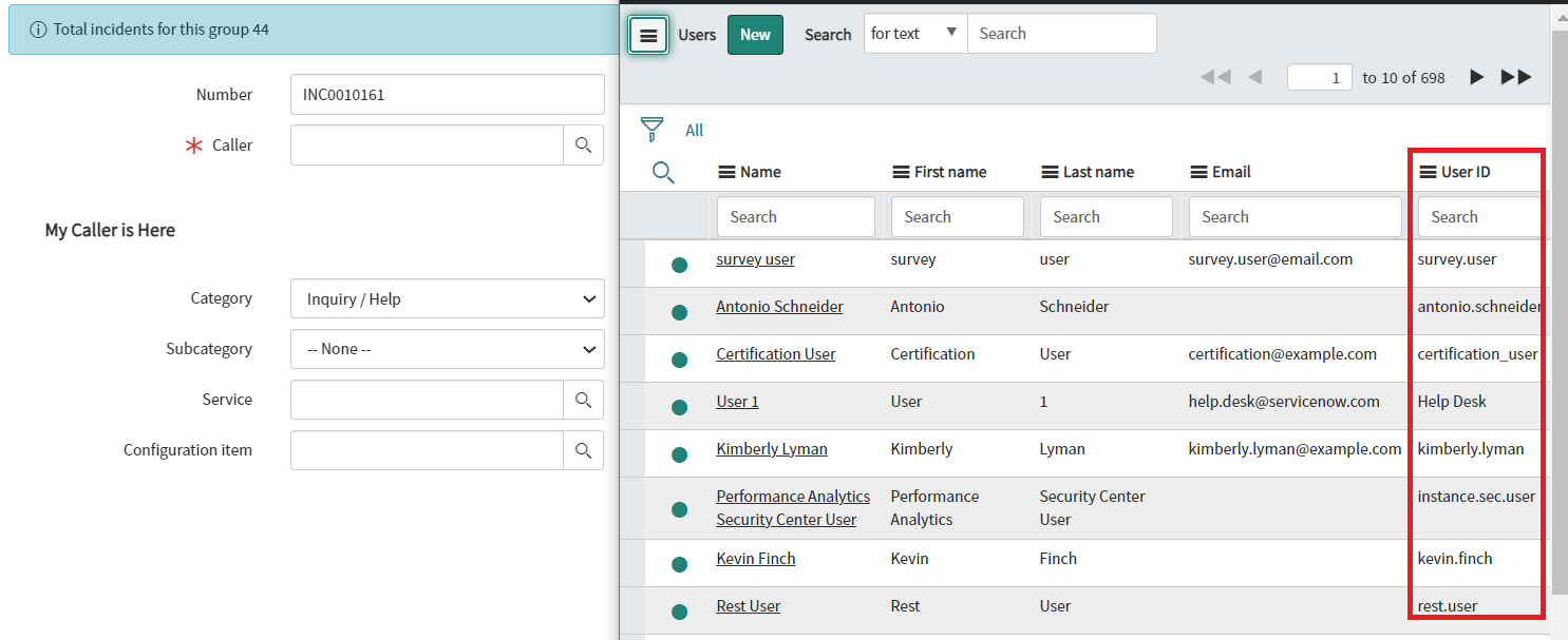 Solved: Show User ID also in the caller field of Incident ...