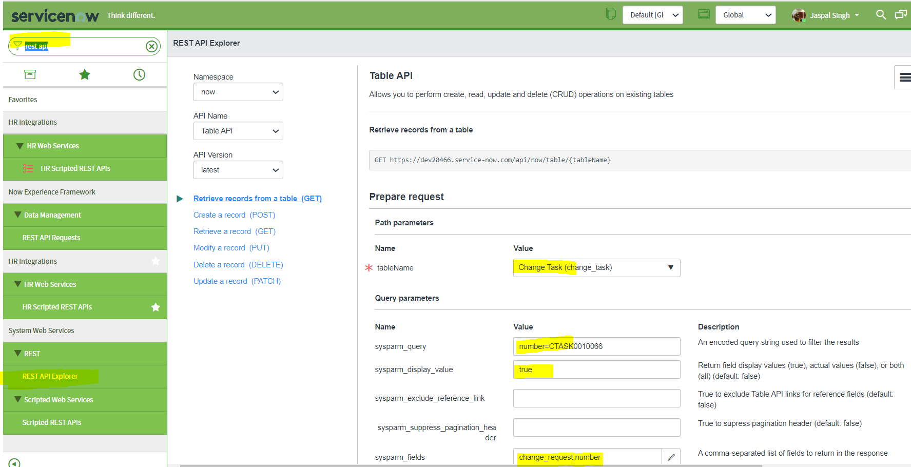 Solved: REST API - Search for Change-Number/sys id with Ta ...