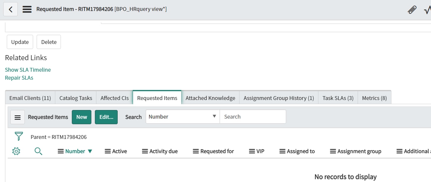 Solved: Want to show parent as well as RITM child number i ...