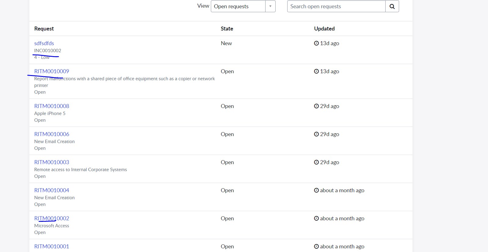 Display of the request number under RITM in the My... - ServiceNow Community