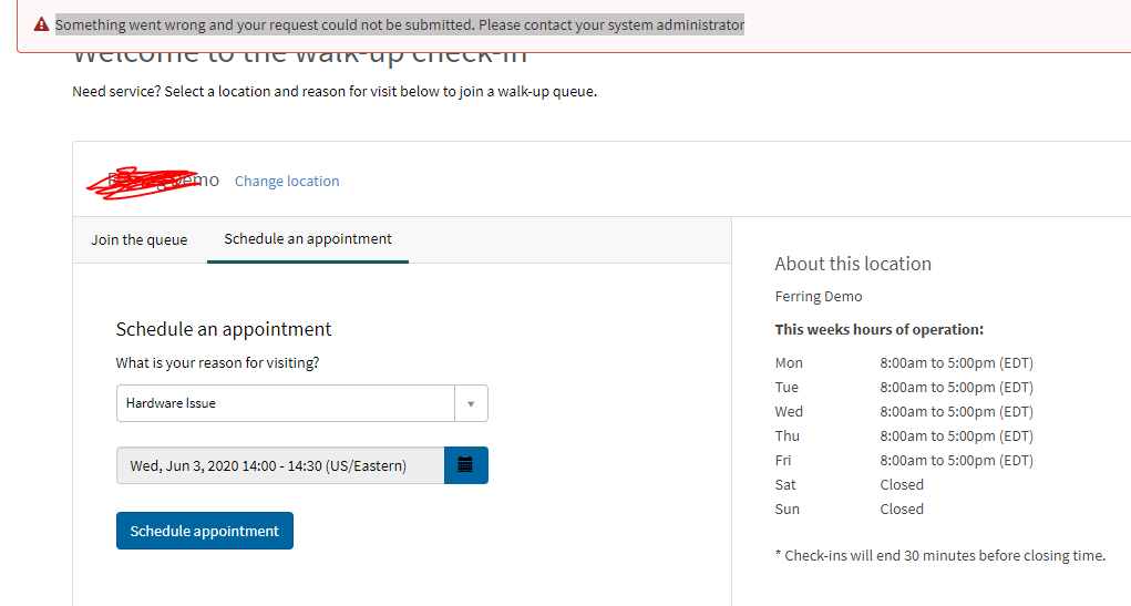 Not able to create a appointment in WalkUp Experie... - ServiceNow ...
