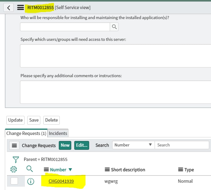 How to get RITM number in Change Related List - ServiceNow Community