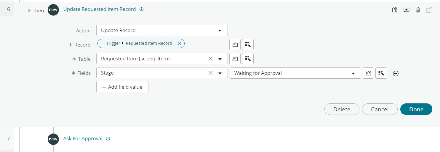 Solved: How to update RITM stage after approving the reque ...