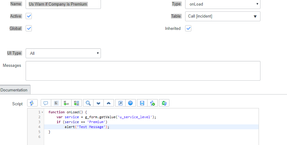 Client Script - Alert Message - ServiceNow Community