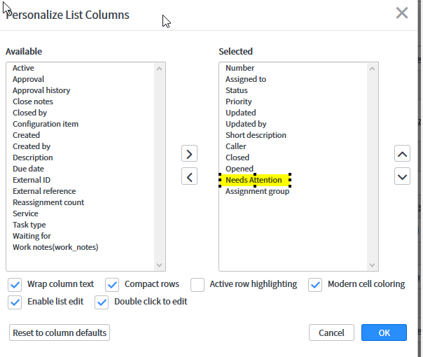 Personal List Columns are missing - ServiceNow Community