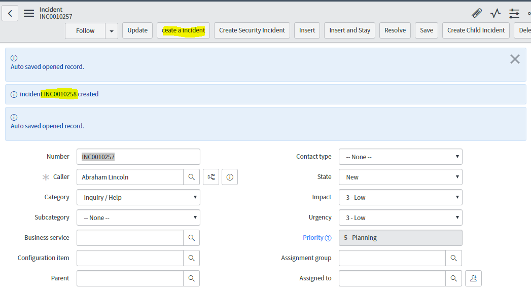 Solved: Create a new child incident from parent incident - ServiceNow Community
