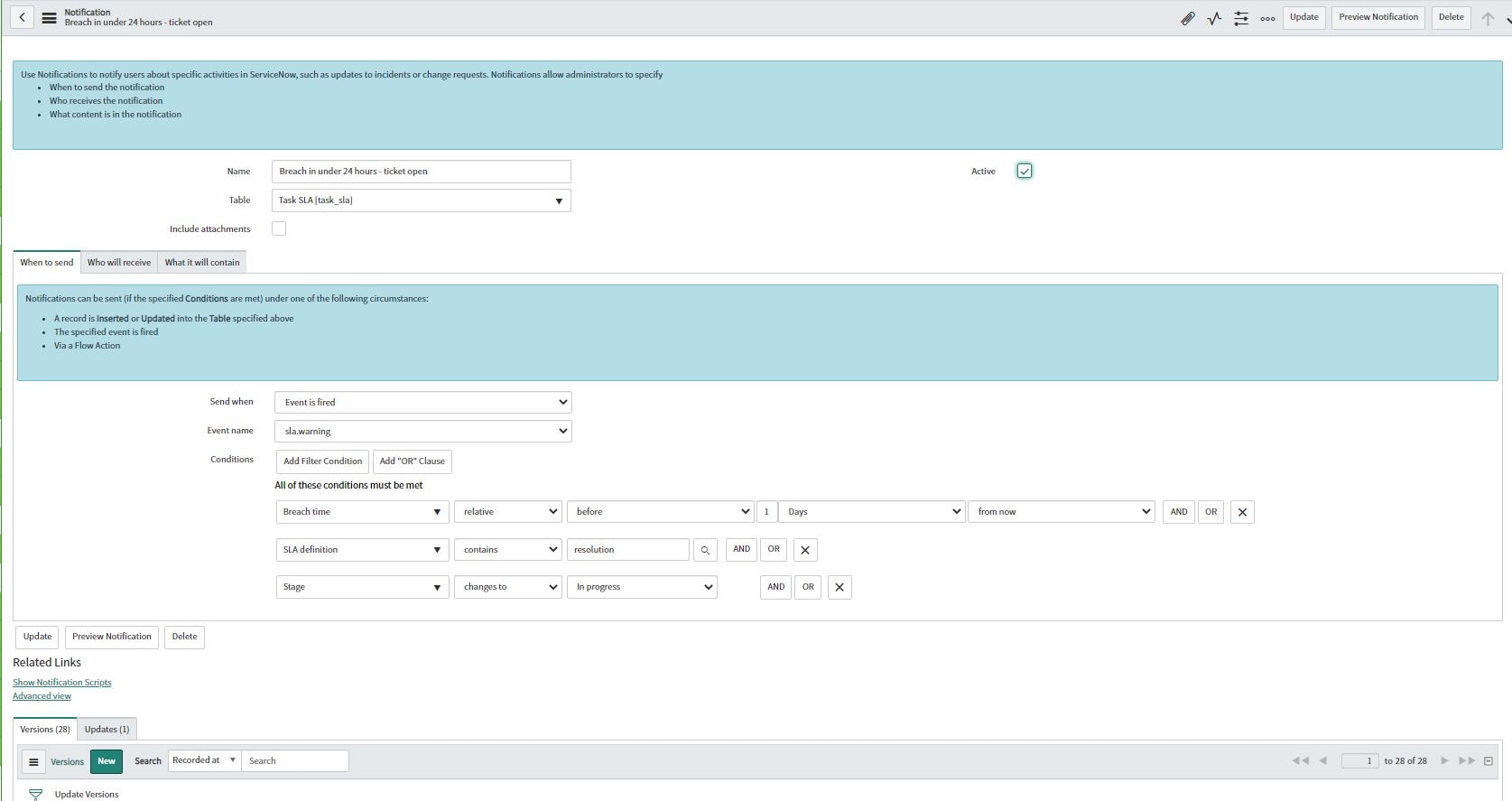 SLA warning notification - ServiceNow Community