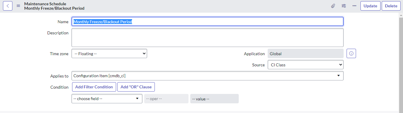 Configure Maintenance and Black out Schedule - ServiceNow Community