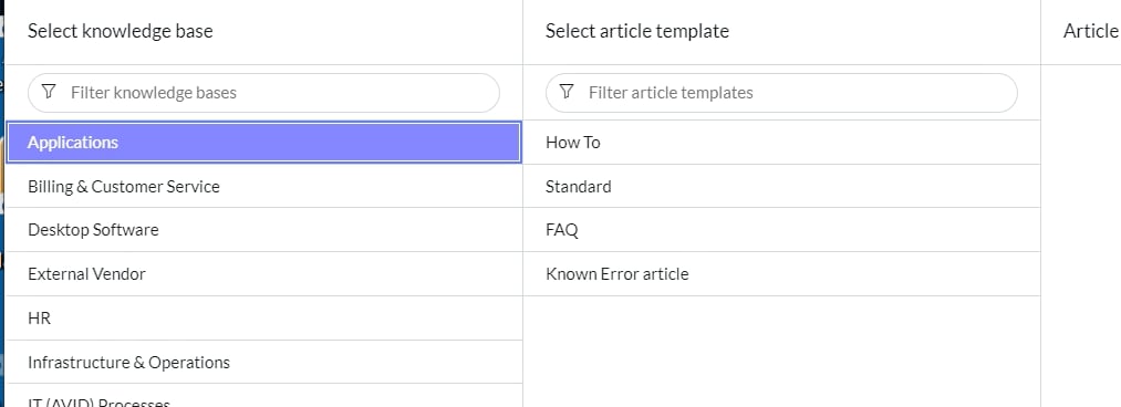 Knowledge article templates should be visible in a... - ServiceNow ...
