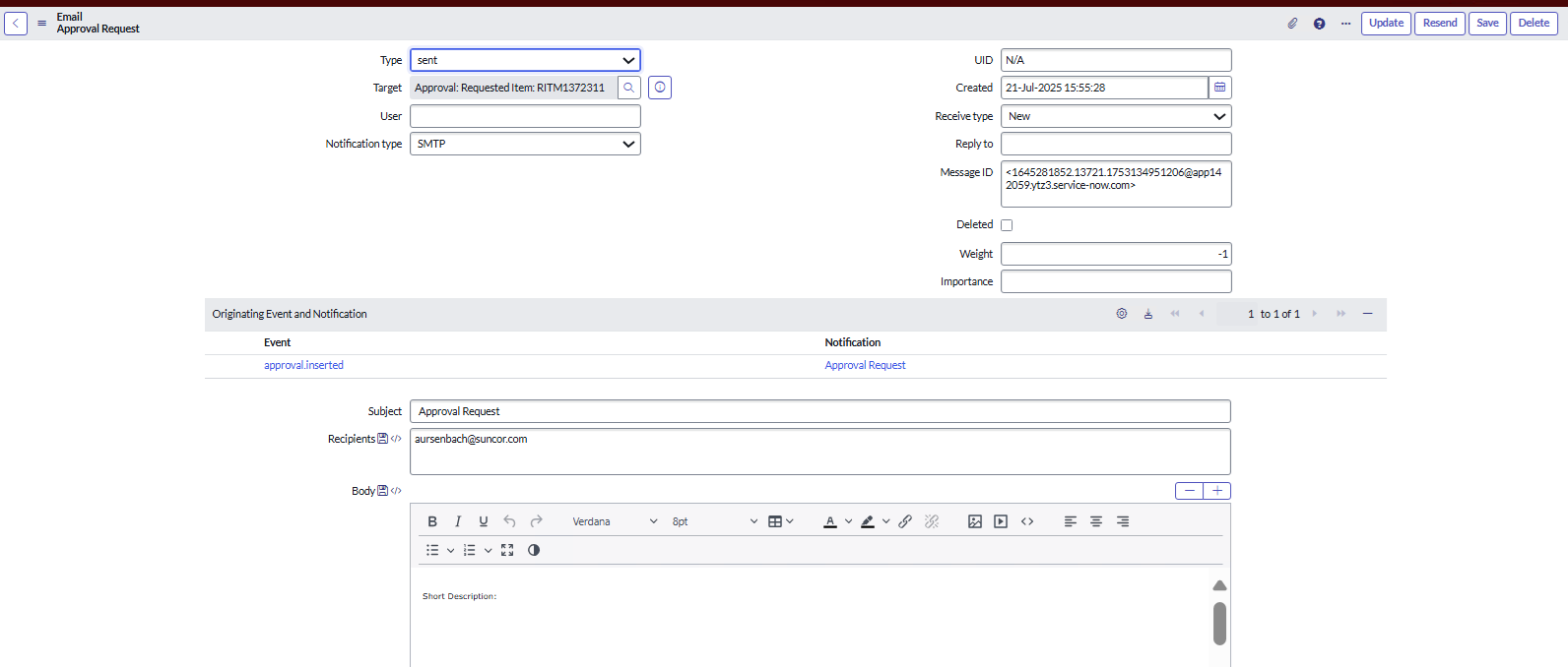 Approval request is updating with empty short desc... - ServiceNow ...