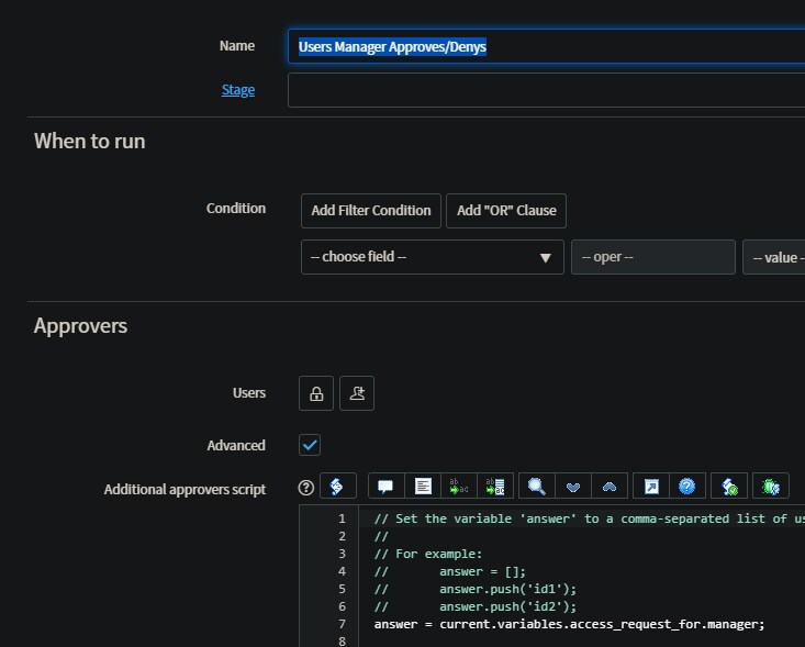 Solved: Workflow Approval User should be set to the manage... - ServiceNow Community