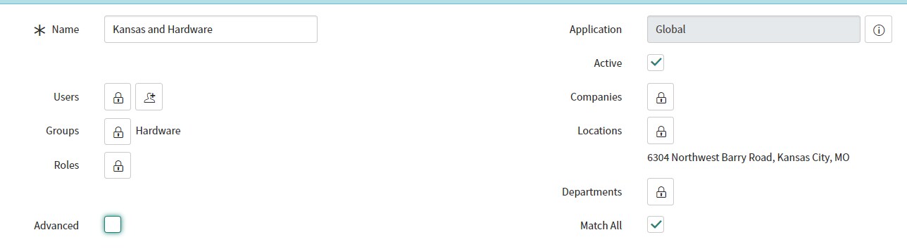 Solved: User criteria match all on location and group - ServiceNow ...