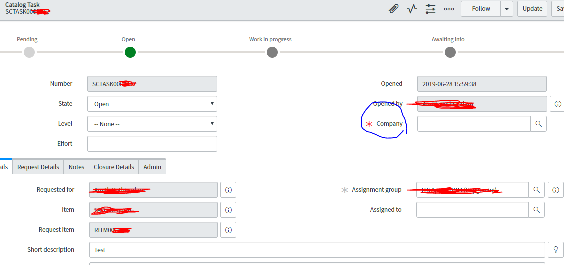 Solved: Company field is not auto populating in the SCTASK... - ServiceNow Community