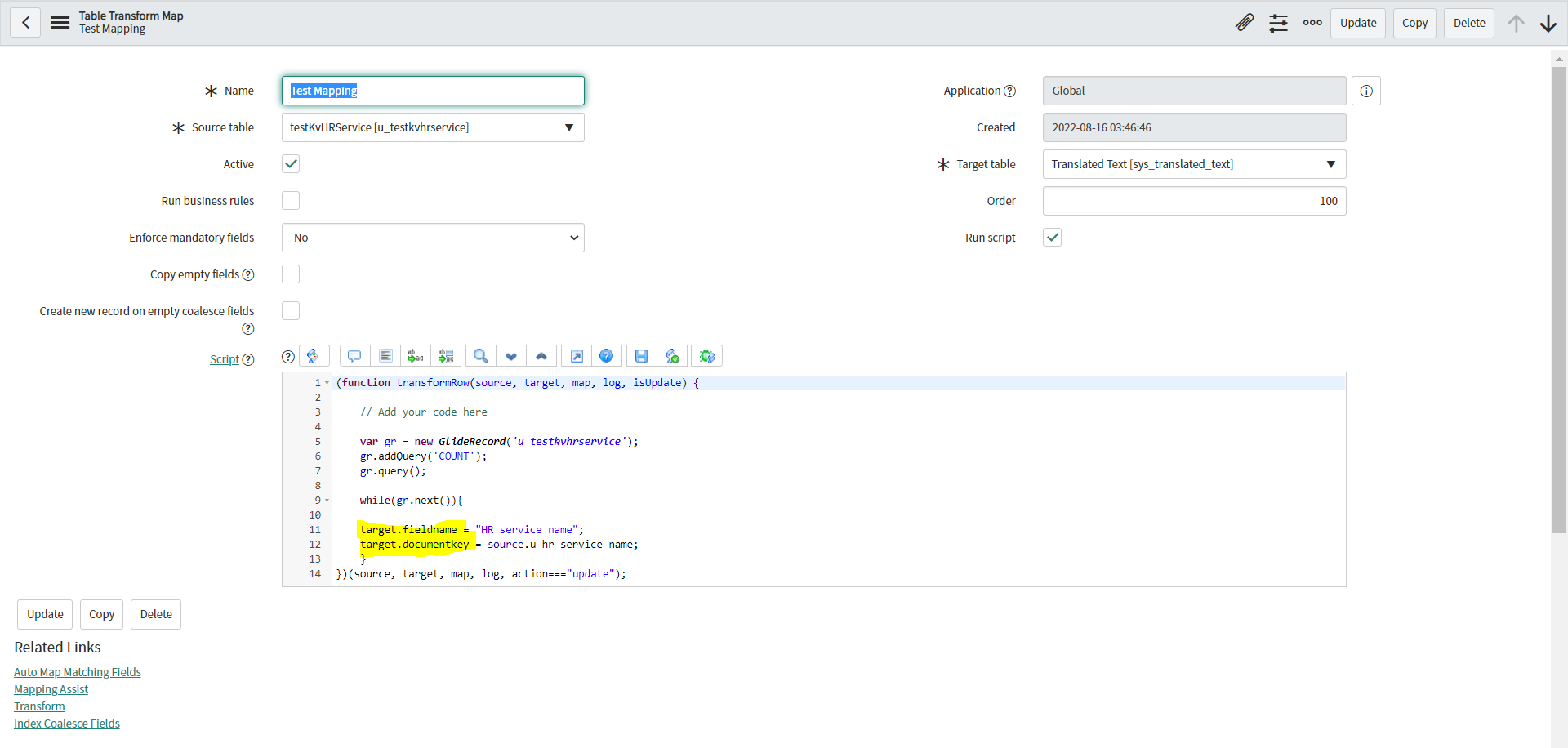 Problem Mapping fields from Transform Map - ServiceNow Community