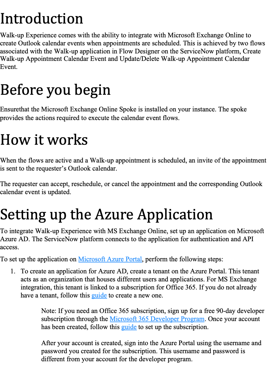 Microsoft Office 365 integration for Walk-up Exper... - ServiceNow ...