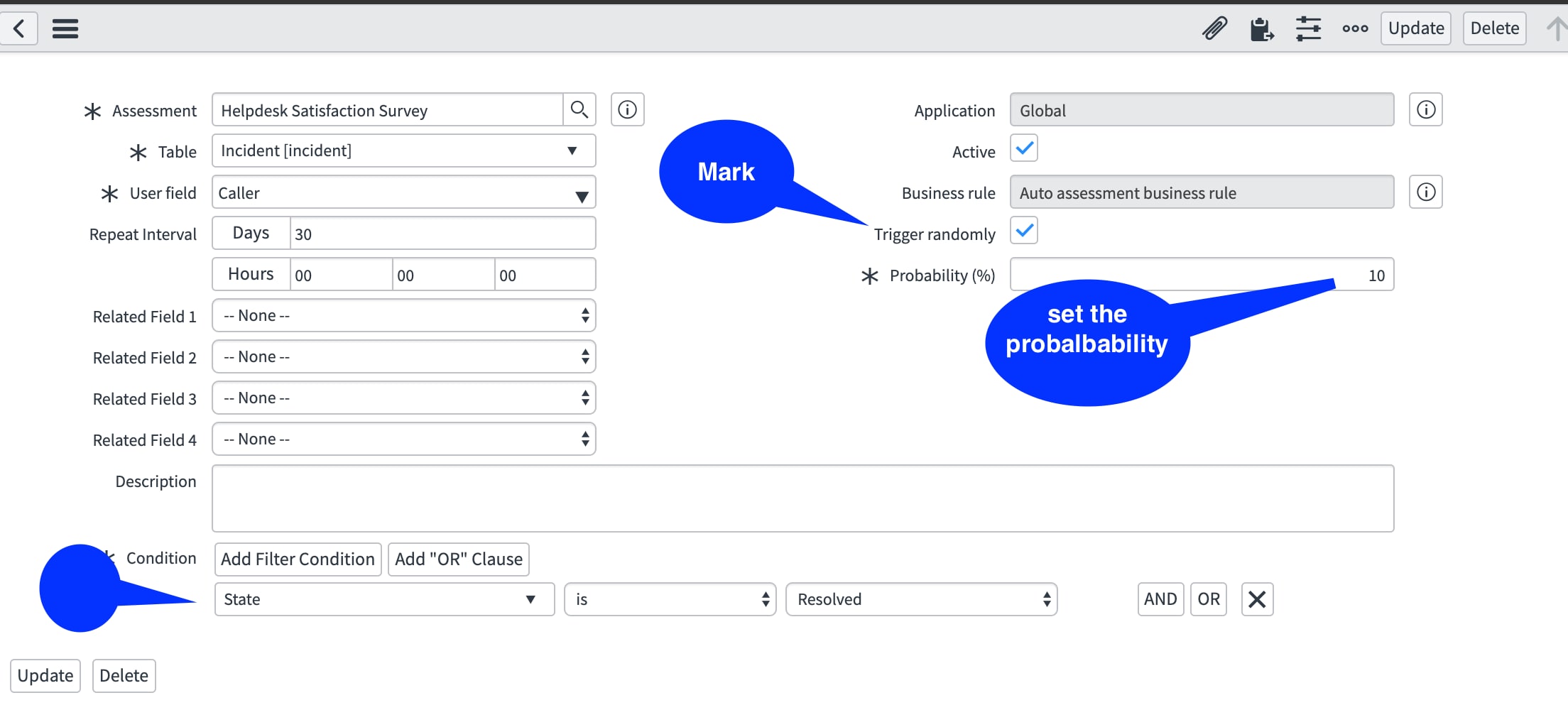 How to set survey trigger condition! - ServiceNow Community