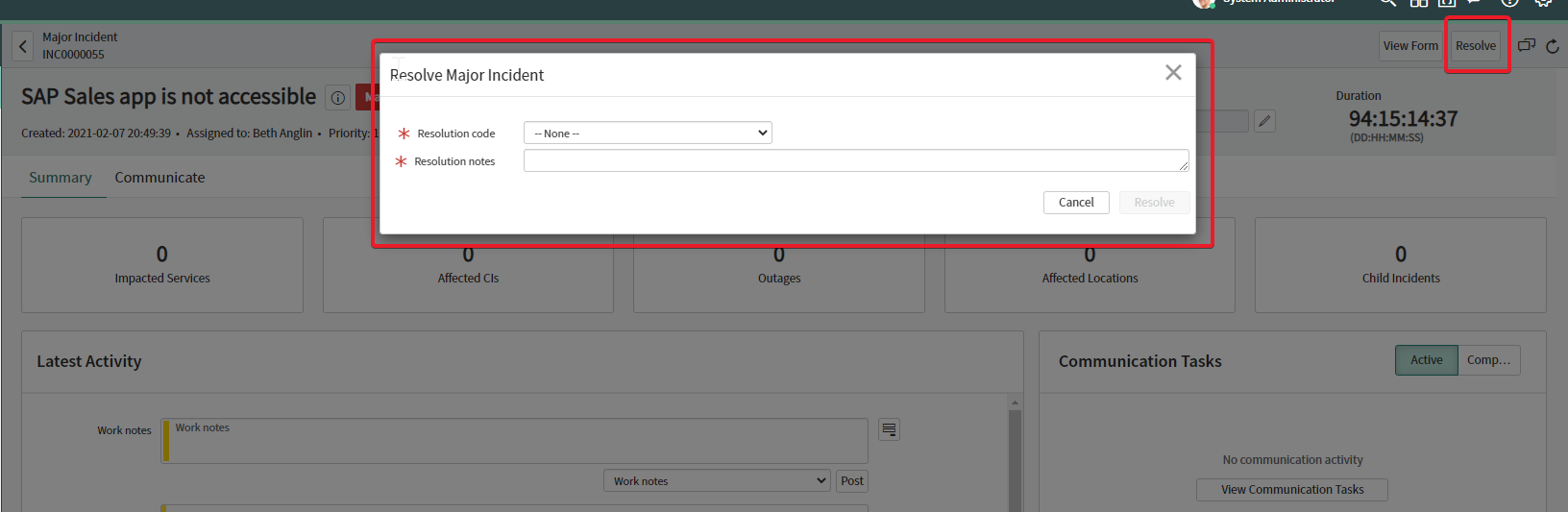 Major Incident Management (MIM) - Edit the Resolve... - ServiceNow ...