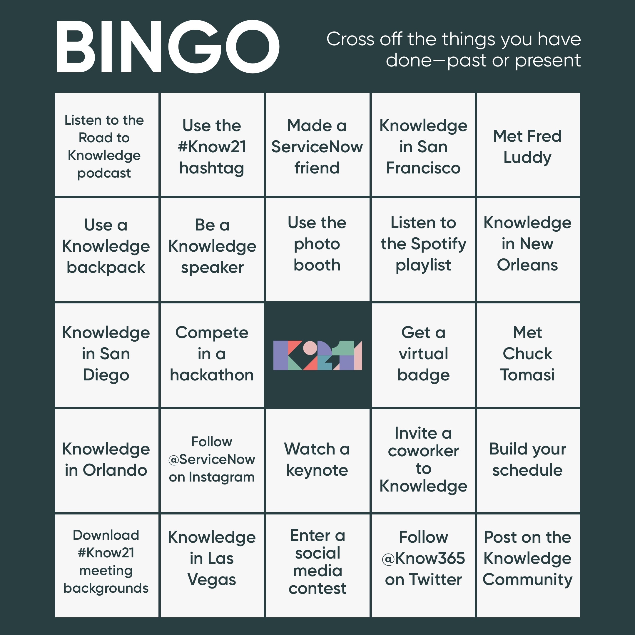 Knowledge 2021 Bingo - Anyone have blackout? - ServiceNow Community