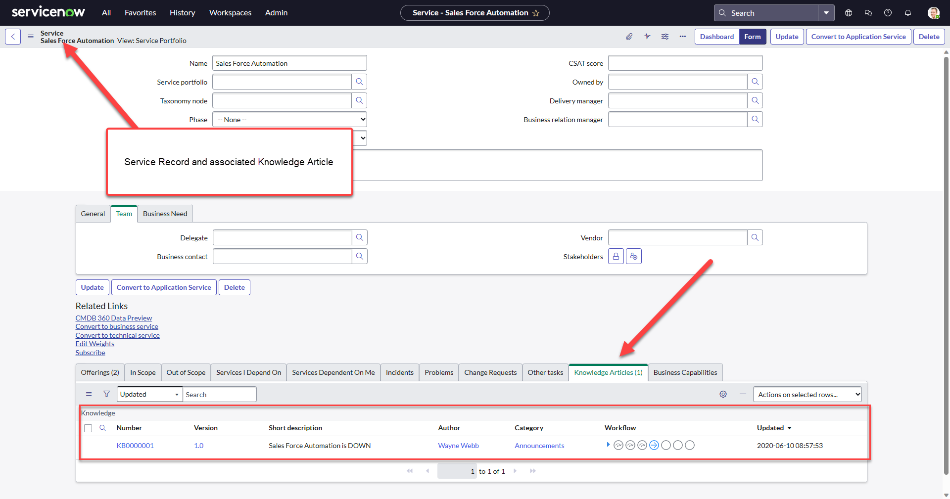 Relate Knowledge articles to Business Services - ServiceNow Community
