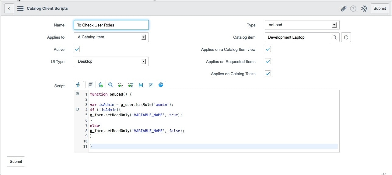Setting user roles for service catalog items - ServiceNow Community
