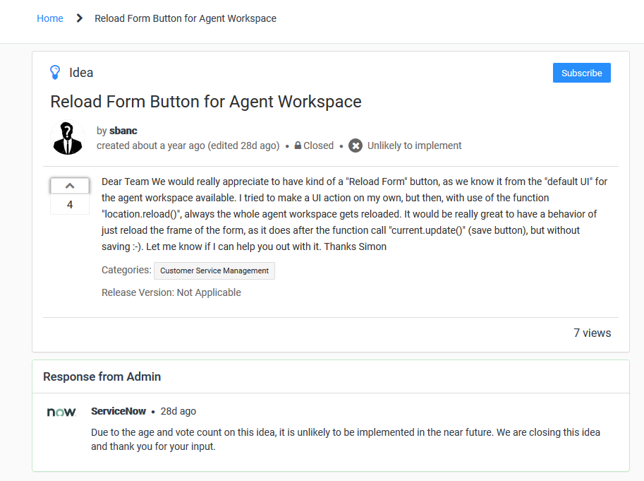 Solved: Refresh Agent Workspace Tab - ServiceNow Community