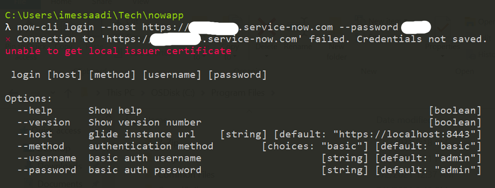 Solved: now-cli login error "unable to get local issuer ce ...