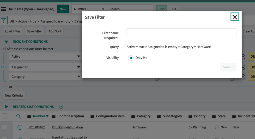 Solved: Save query as personal filter in the Now Platform - ServiceNow Community