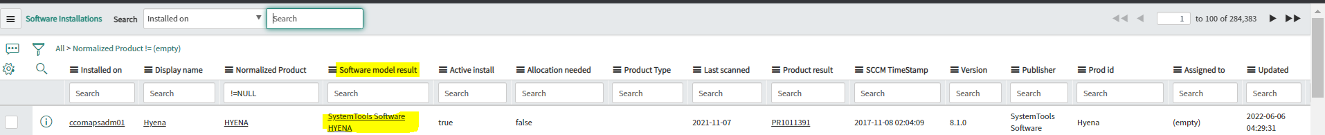 Software model result field definition on software... - ServiceNow ...