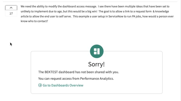 Dashboard access denied message- - ServiceNow Community