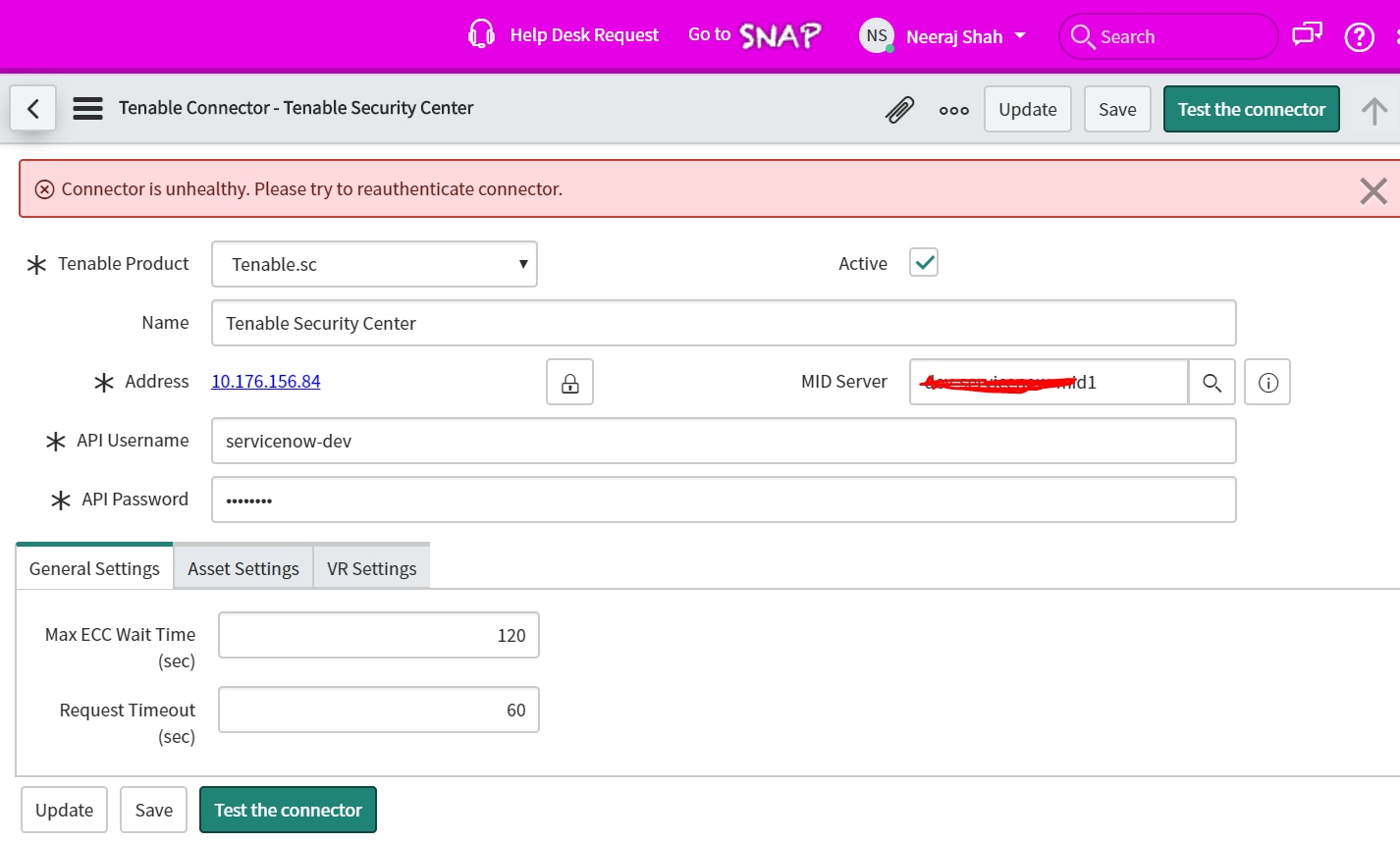 Solved: Re: Tenable connector connection failing - Page 2 - ServiceNow Community