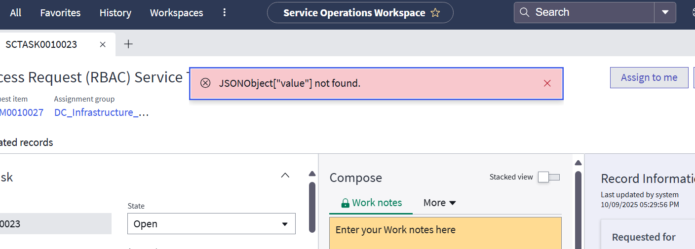 Error in declarative action "JSONObject["value"] n... - ServiceNow ...