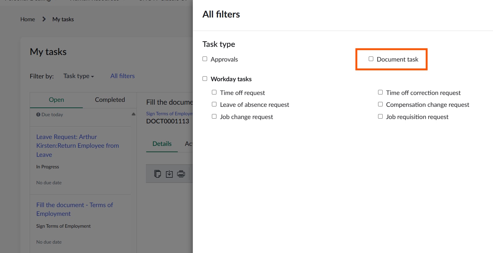 My Tasks - adding document task filter - ServiceNow Community
