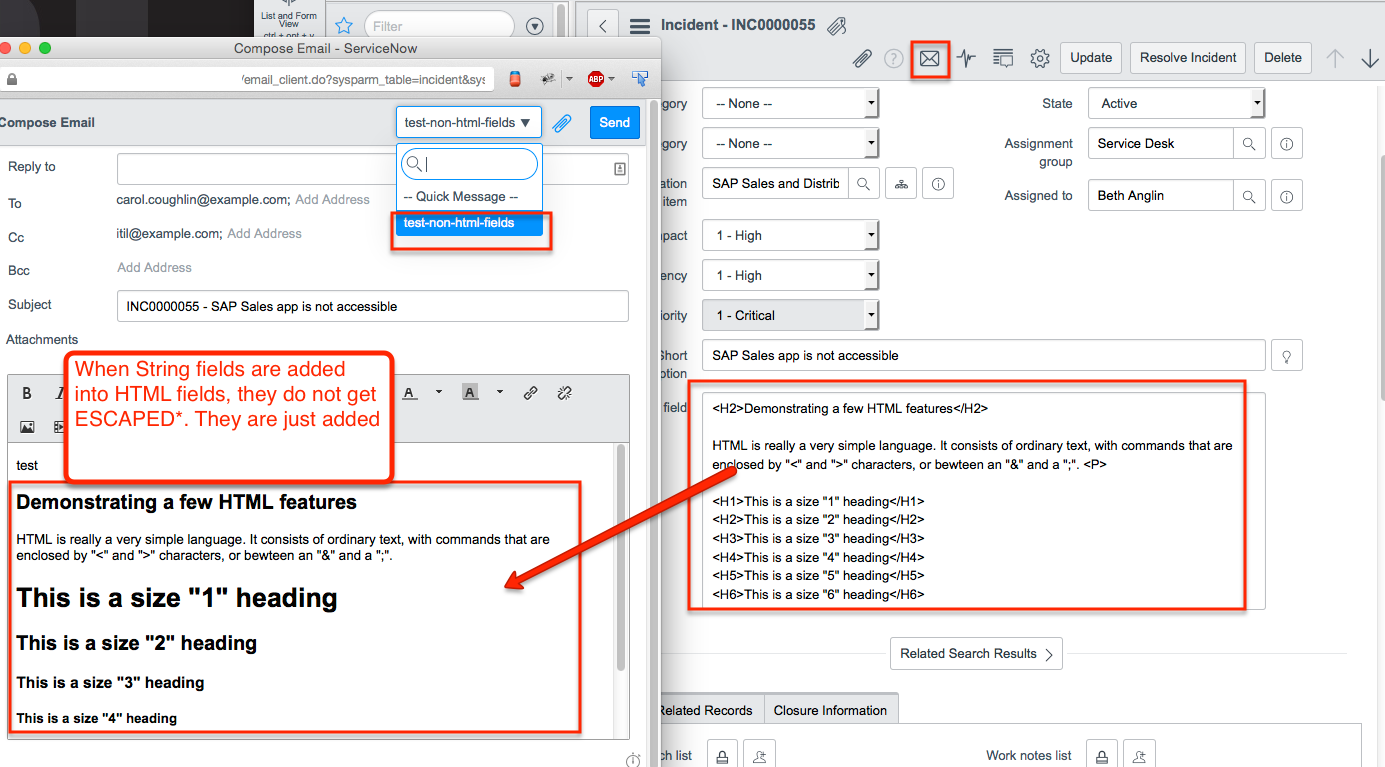 HTML fields - Example to show html and string fiel... - ServiceNow ...