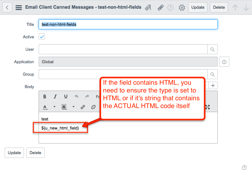 HTML fields - Example to show html and string fiel... - ServiceNow ...
