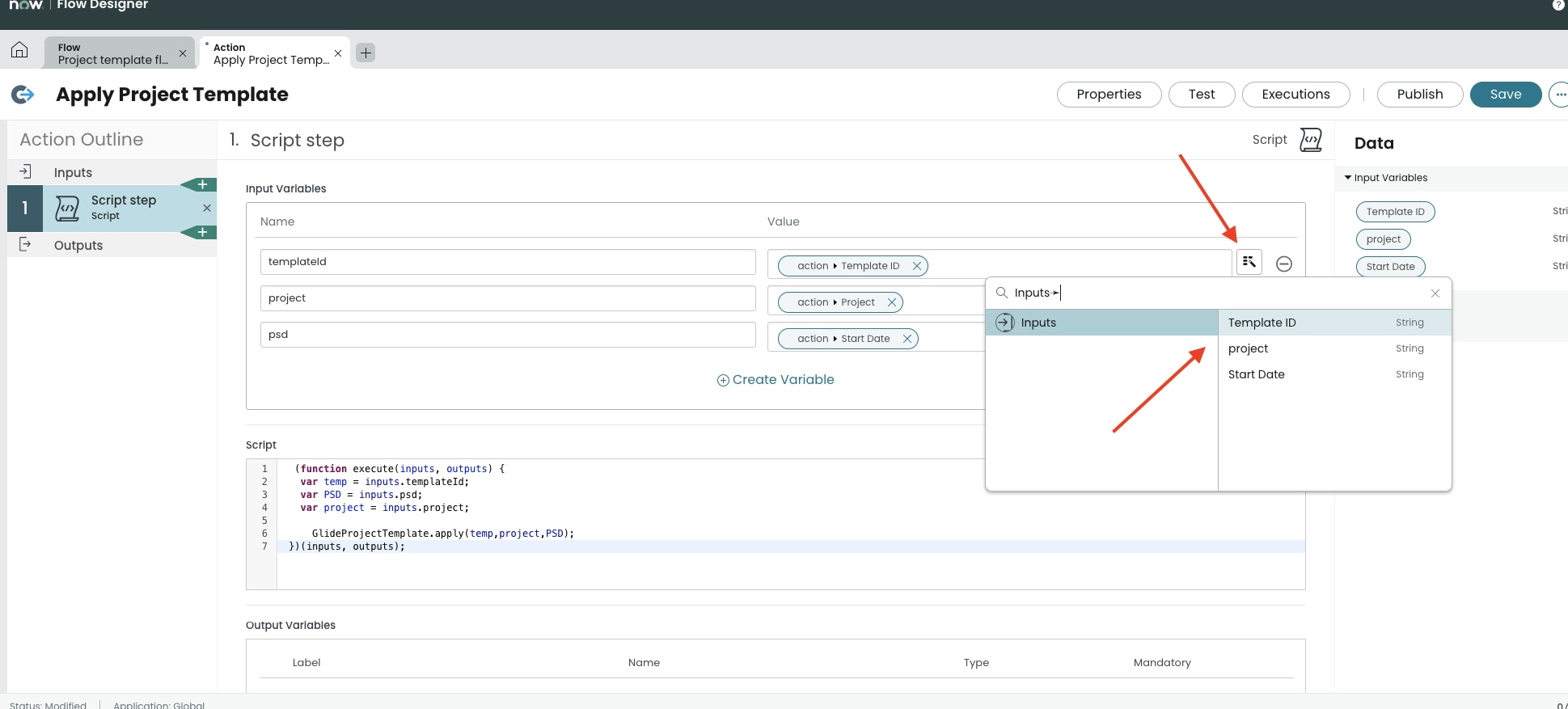 How to apply (automate) a Project Template using F... - ServiceNow ...