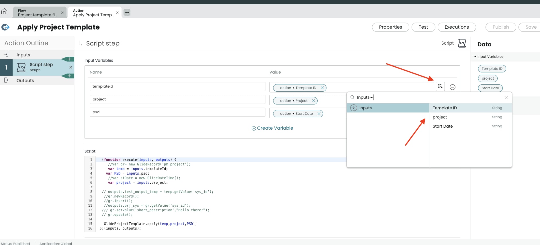 How to apply (automate) a Project Template using F... - ServiceNow ...