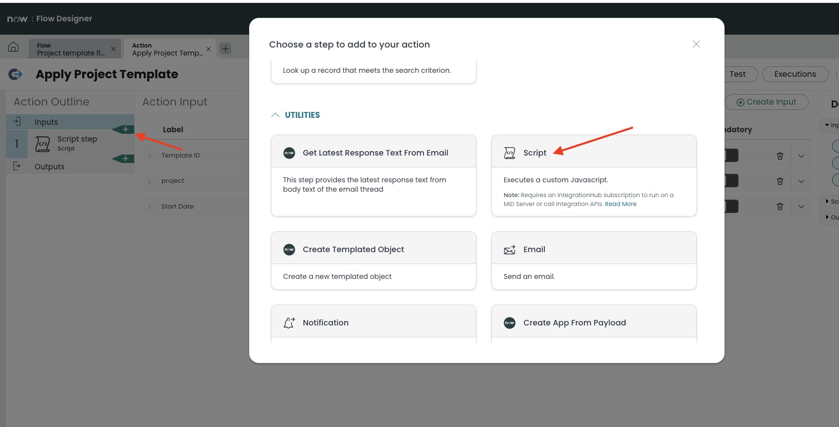 How to apply (automate) a Project Template using F... - ServiceNow ...