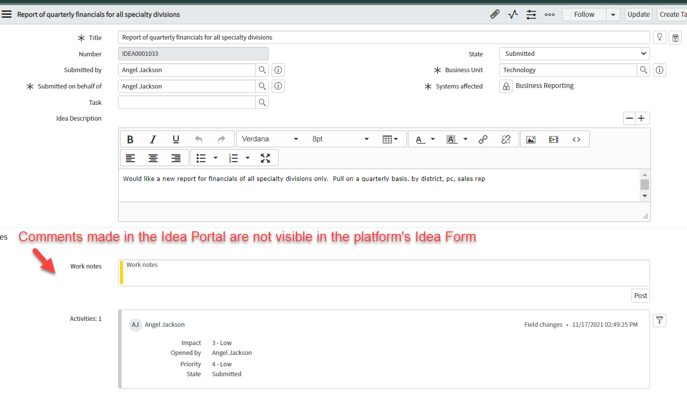 Why are comments made in the Idea Portal not visib... - ServiceNow ...