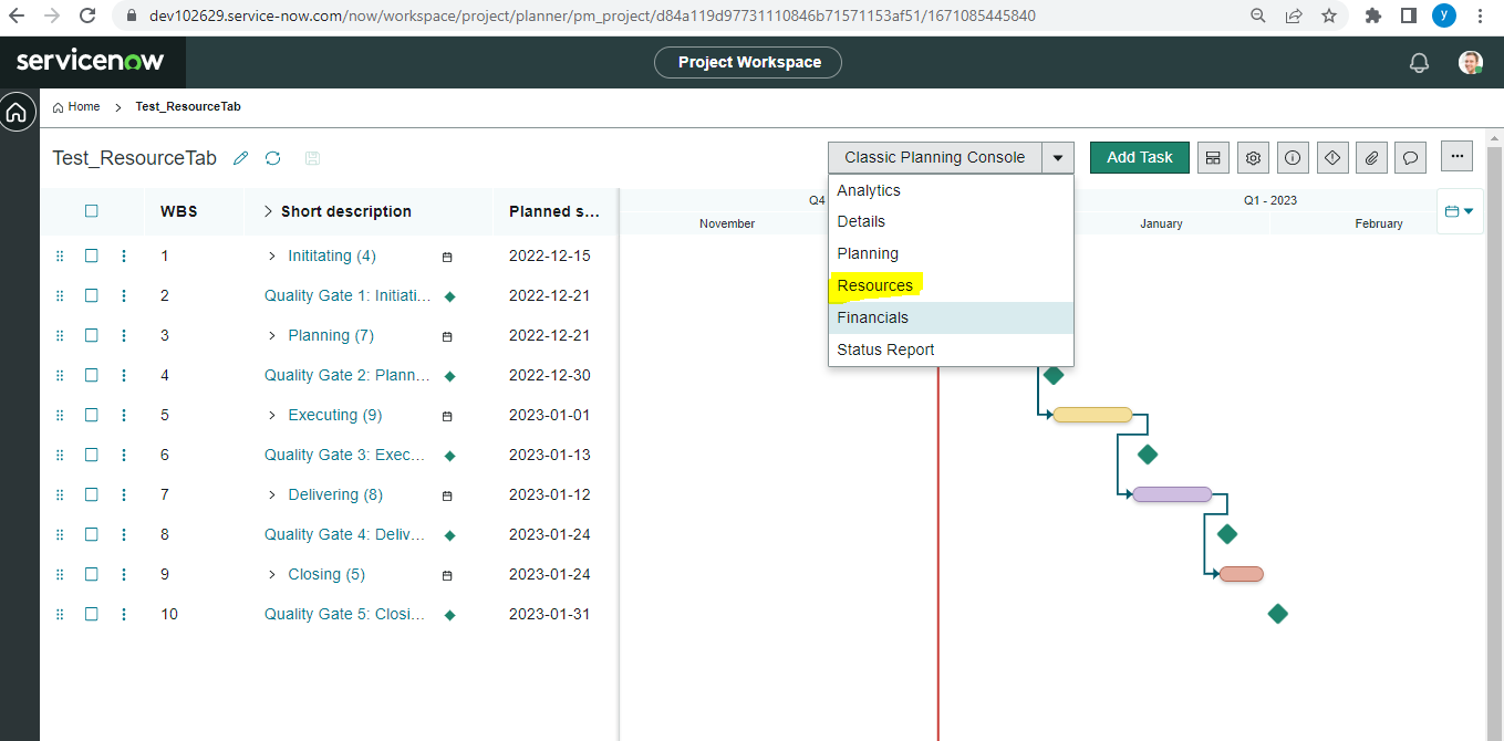 How to deactivate project workspace tabs (resource... - ServiceNow ...