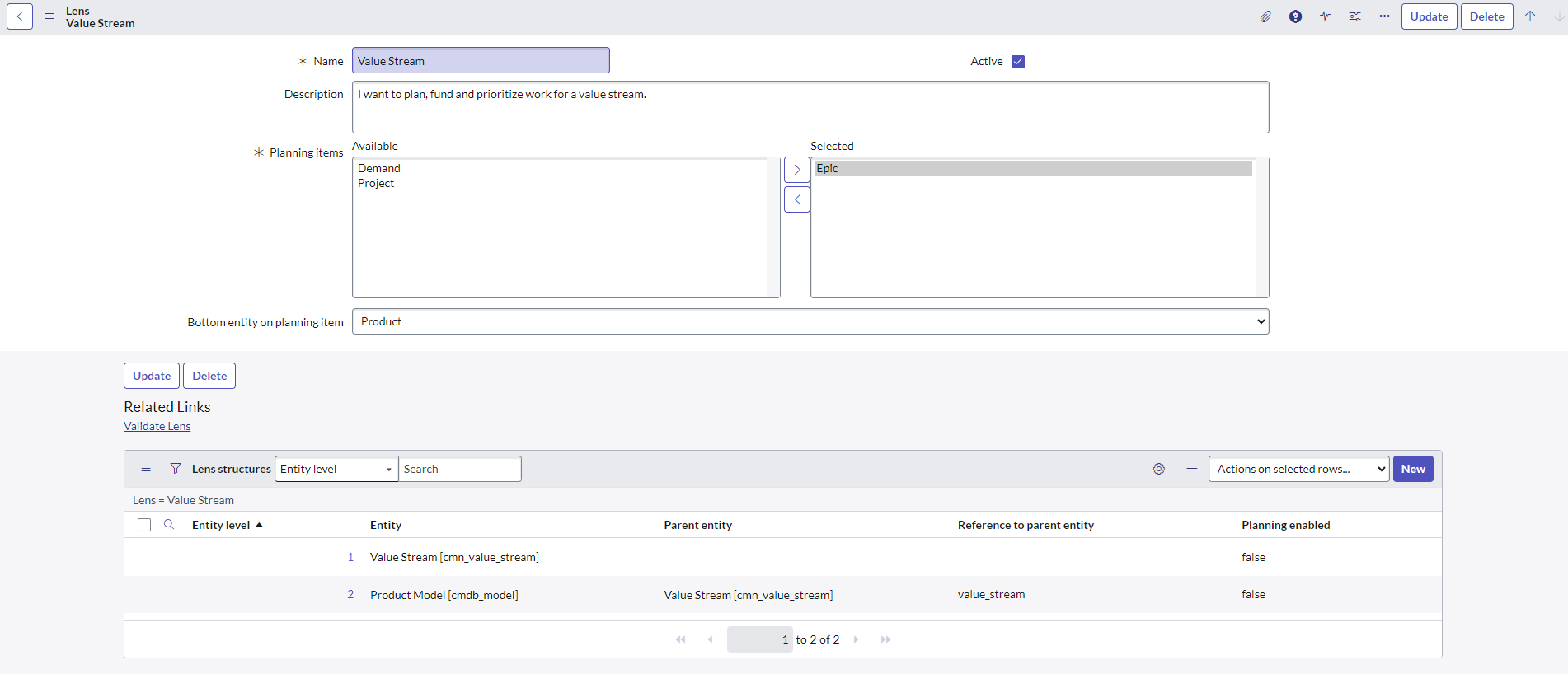 Value stream lense in Strategic planning workspace - ServiceNow Community