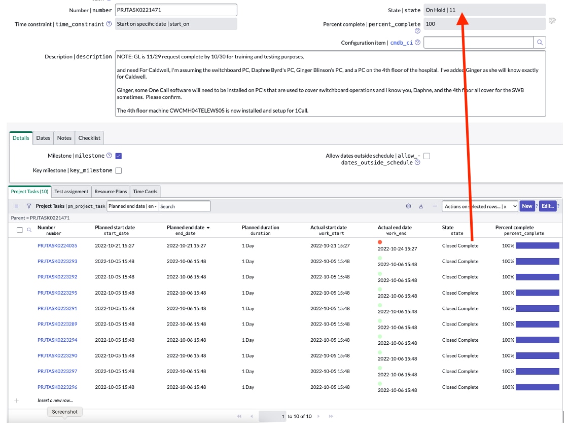 Parent Project Task not updating State = Closed Co... - ServiceNow ...