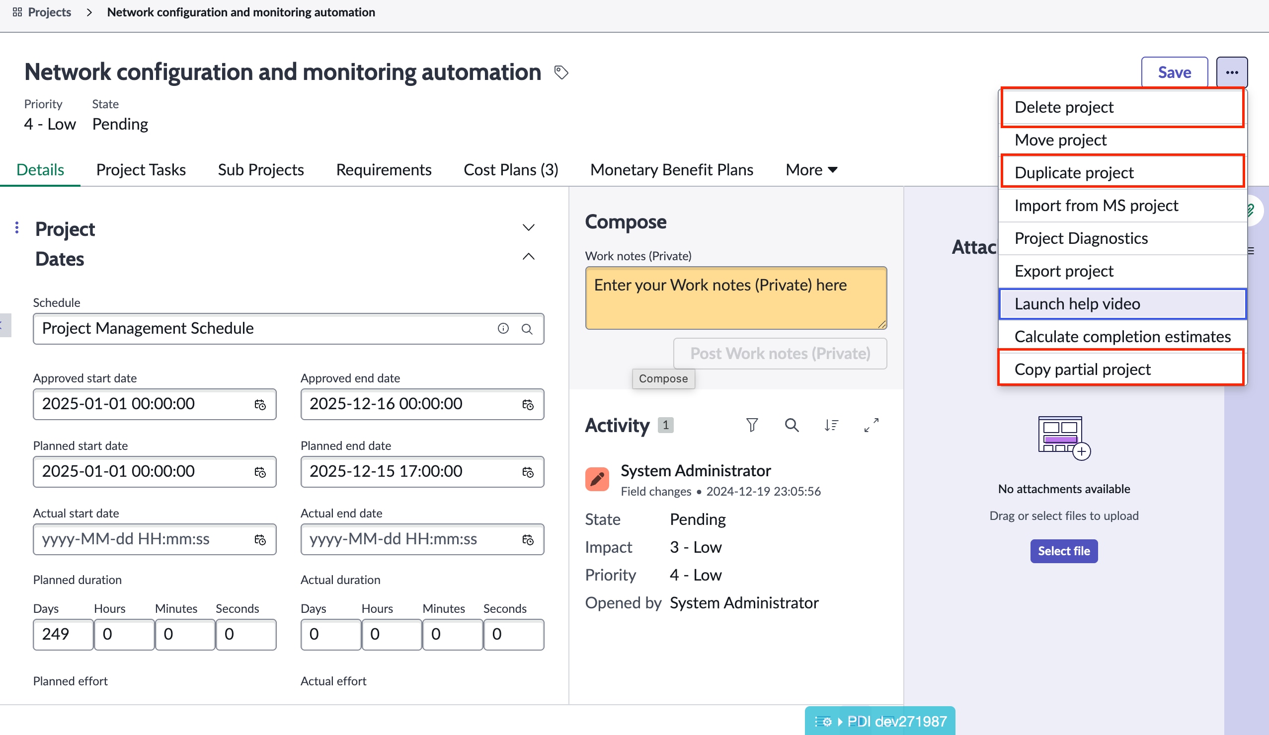 Remove Buttons in Planning tab of Project Workspac... - ServiceNow ...