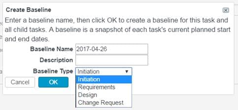 Can Create Baseline dialog box within Planning Con... - ServiceNow ...