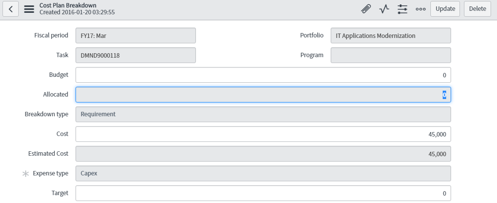 Cost plan, Cost breakdown, Expense line, Resource ... - ServiceNow ...