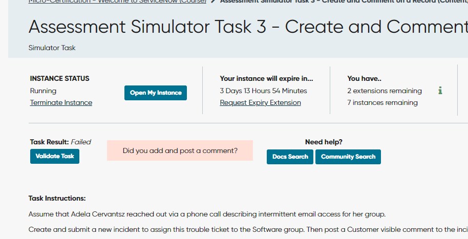 Assessment Simulator Task 3 - Create and Comment o... - ServiceNow ...