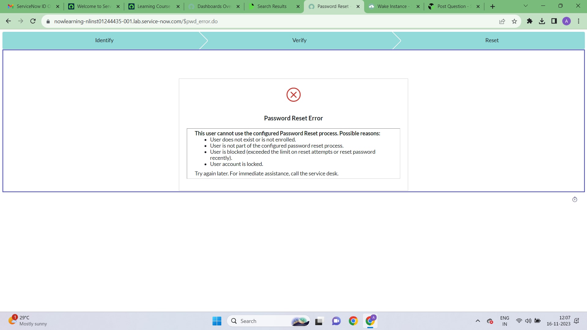 Password reset error - ServiceNow Community